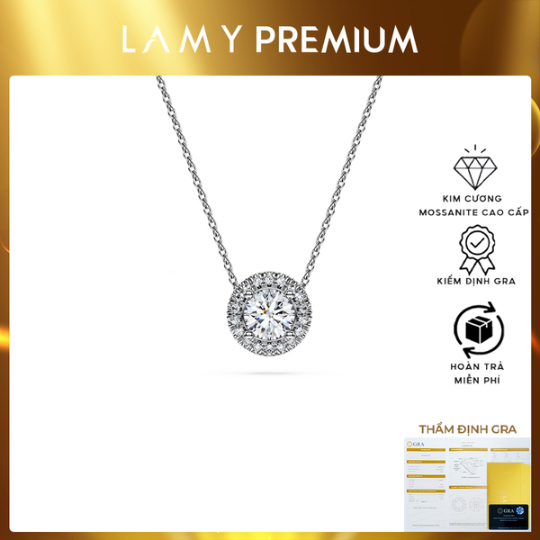Dây chuyền kim cương Moissanite LAMY Halo Glow 5 ly kiểm định GRA CDED ...